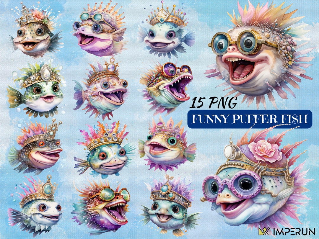 Puffer Fish, Funny Fish Clipart, Watercolor Puffer PNG, Fishing ...