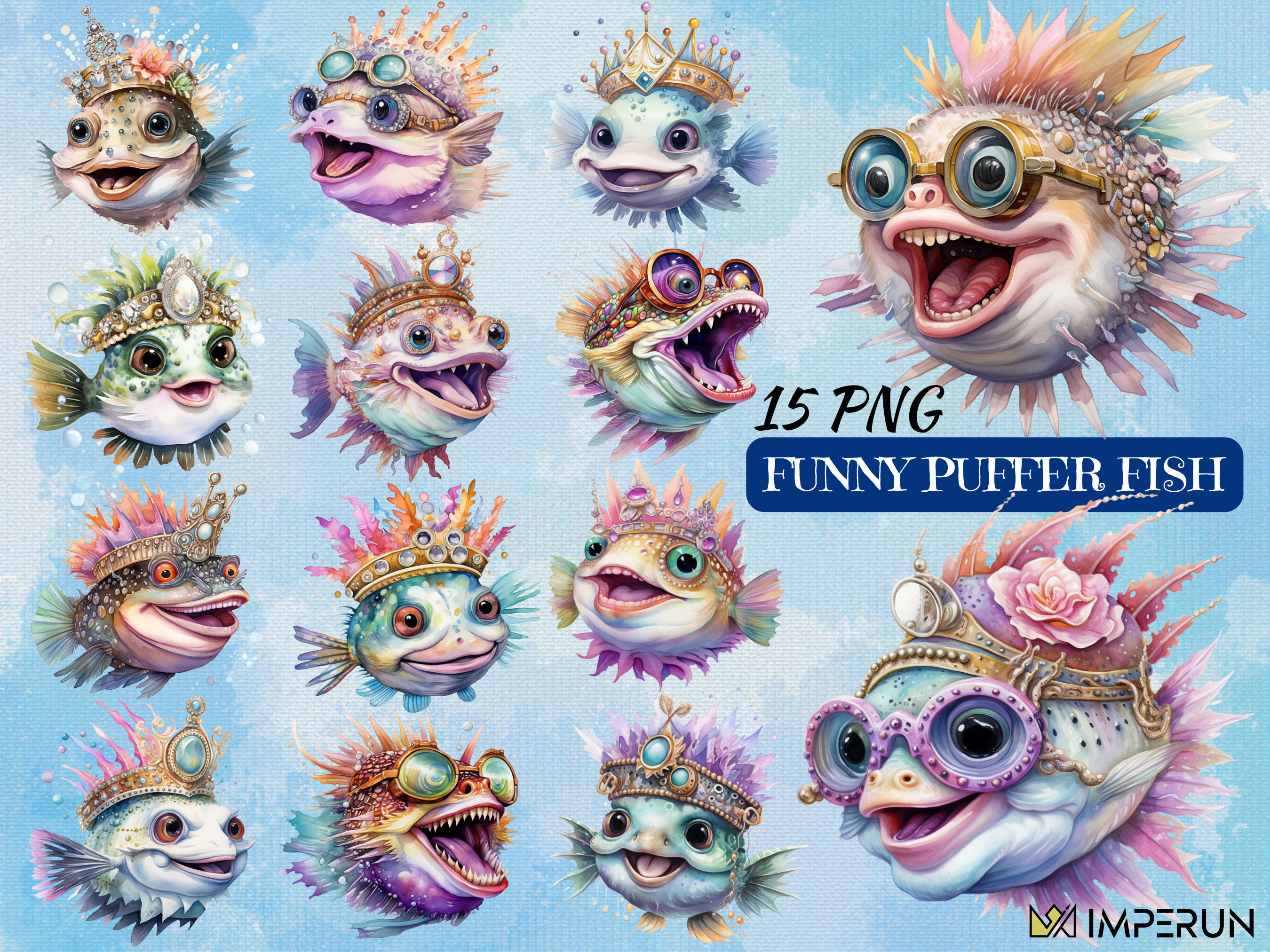 Puffer Fish, Funny Fish Clipart, Watercolor Puffer PNG, Fishing ...