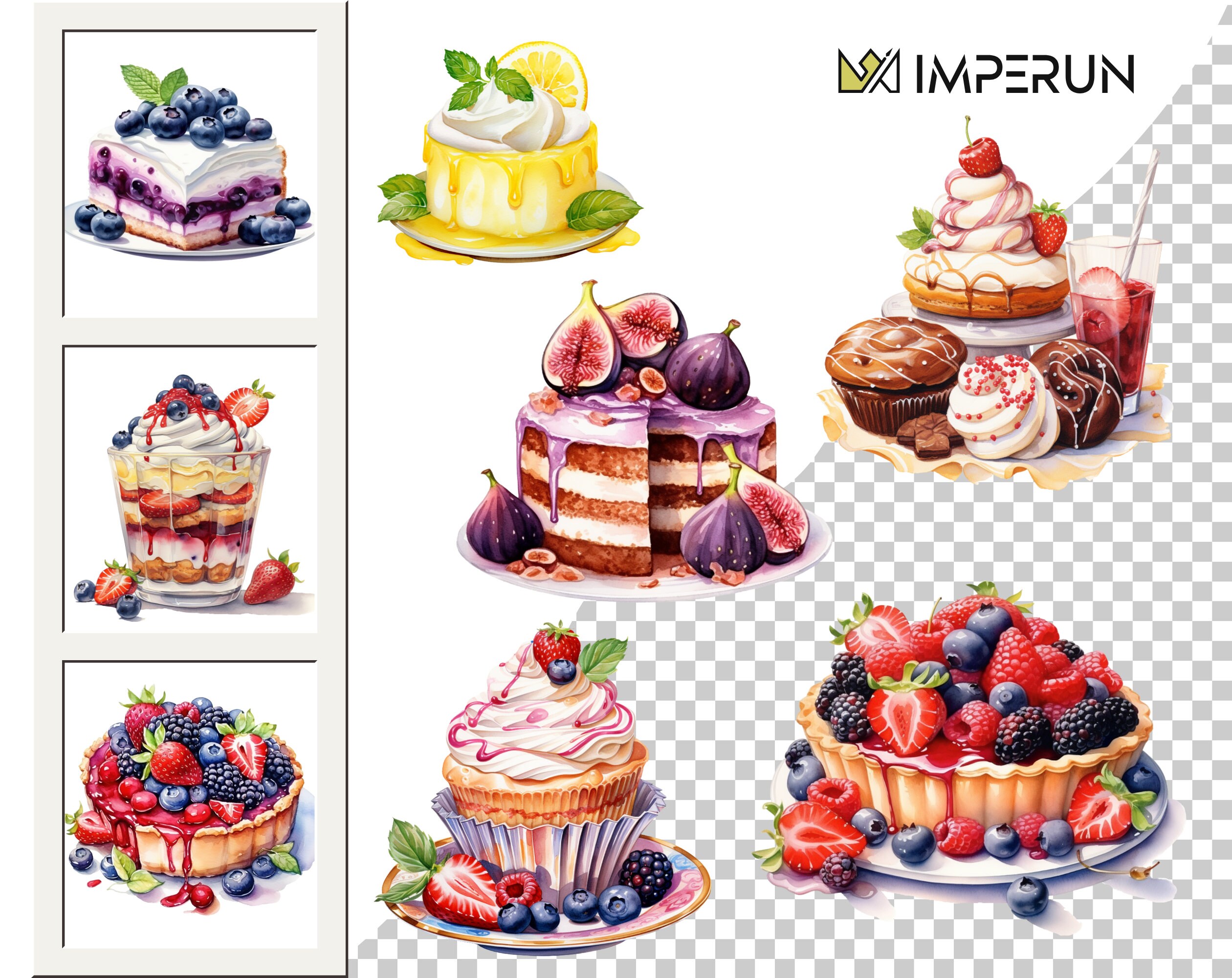 Sweet Dessert, Watercolor Clipart Bundle, PNG Illustrations, Sweet ...