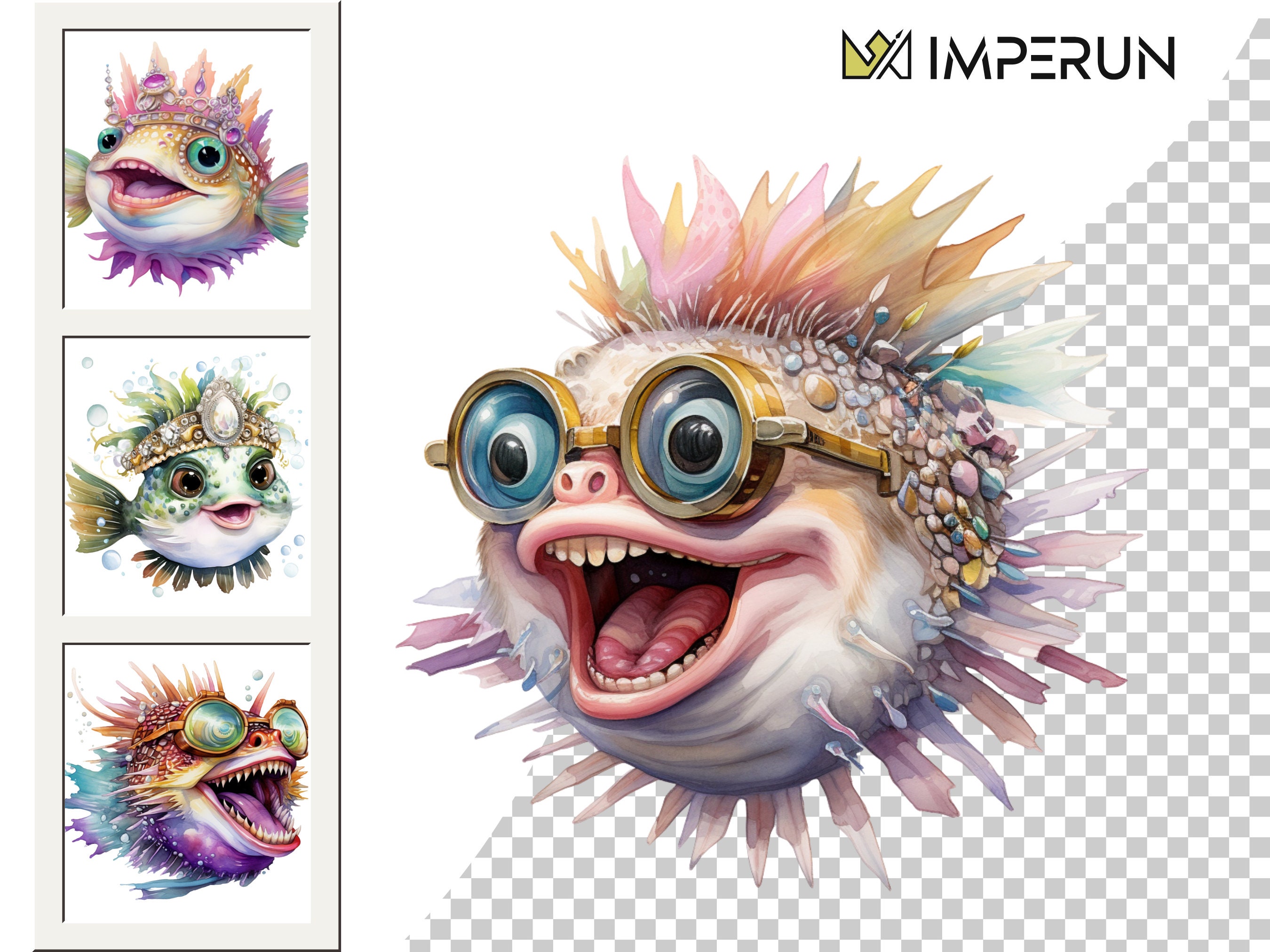 Puffer Fish, Funny Fish Clipart, Watercolor Puffer PNG, Fishing ...
