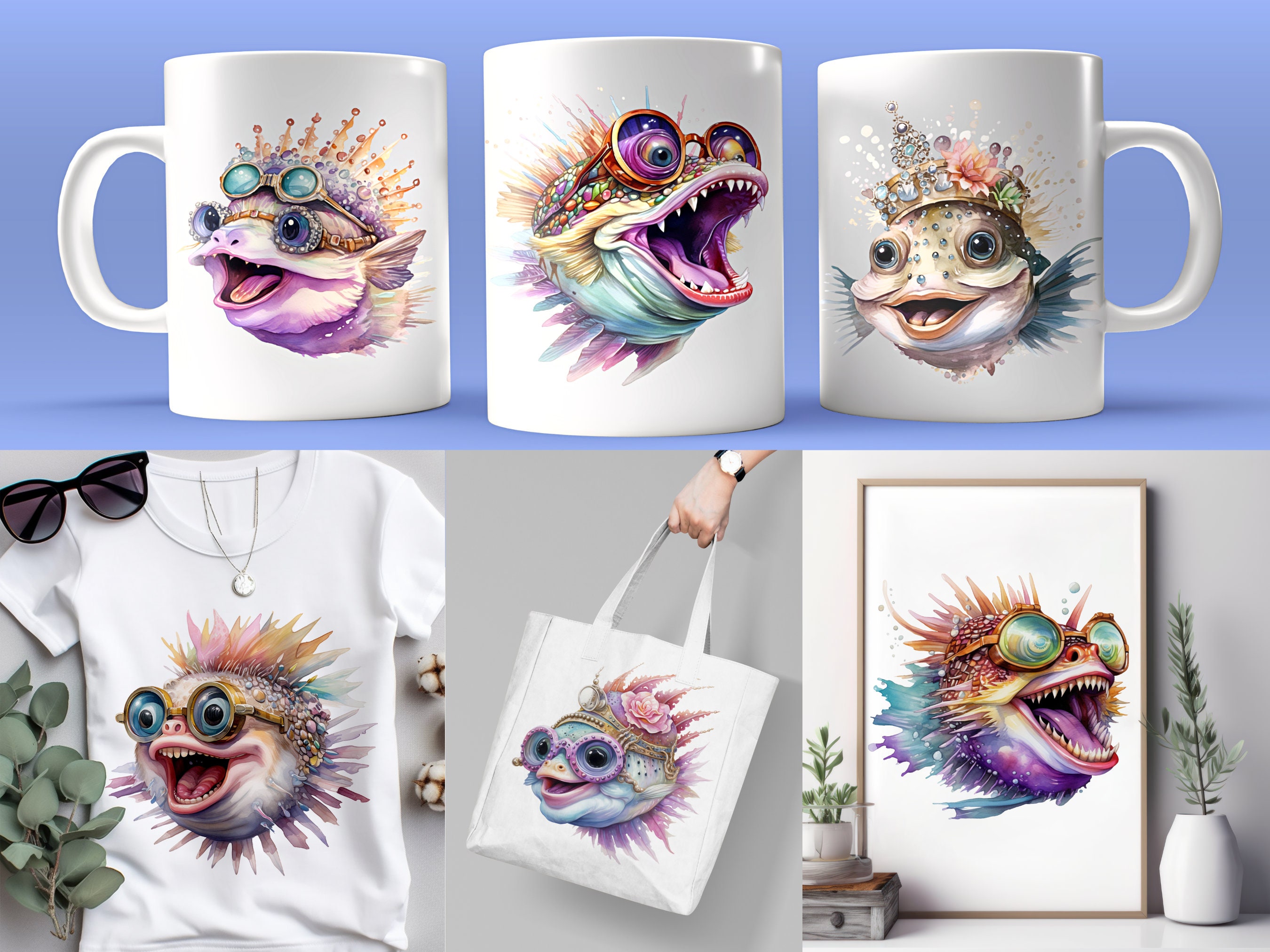 Puffer Fish, Funny Fish Clipart, Watercolor Puffer PNG, Fishing ...
