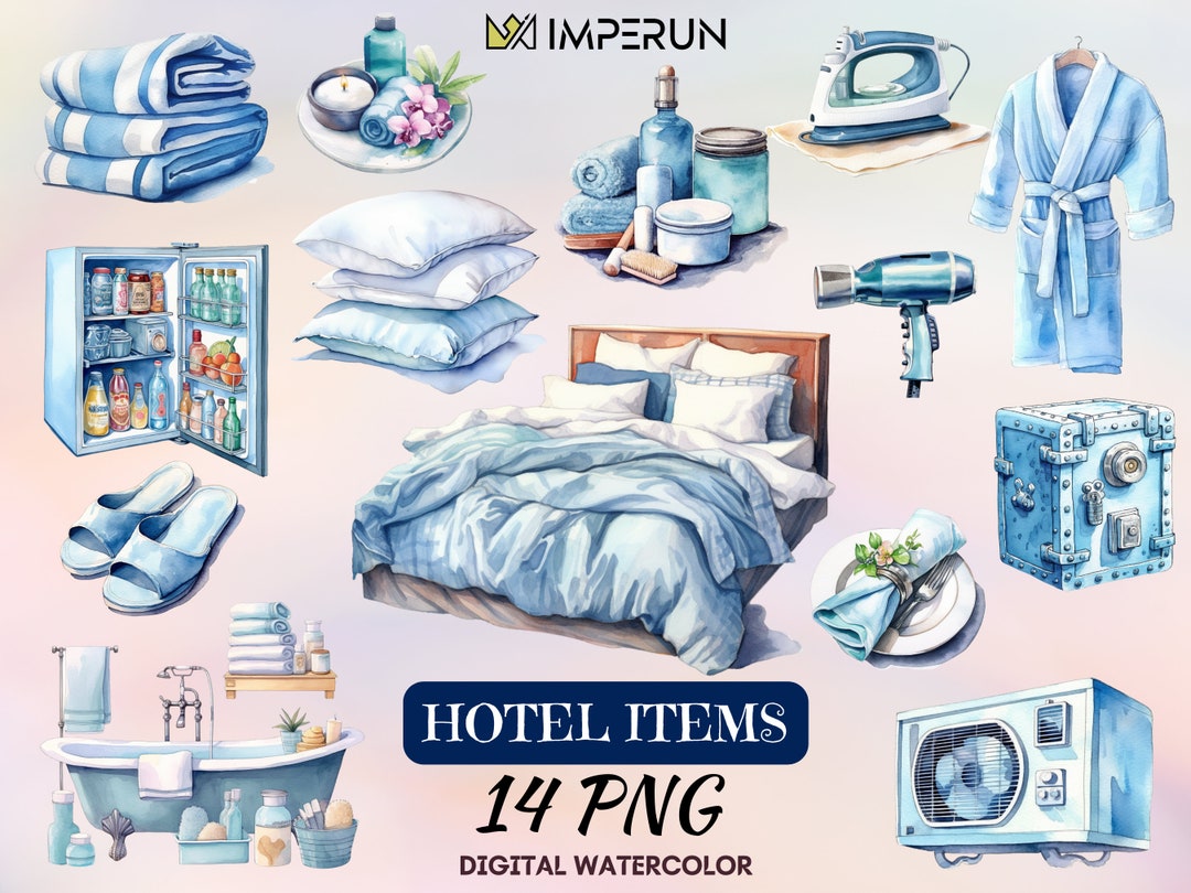 Watercolor Hotel Items Clipart Set, Hotel, Items, Illustration, Home ...