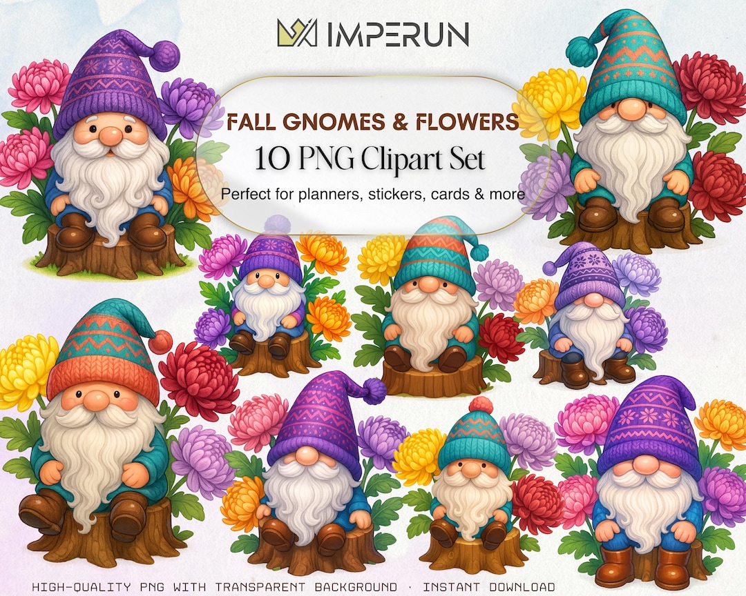 Fall Gnomes Clipart Set – Autumn Floral PNG (digital Download) - Etsy