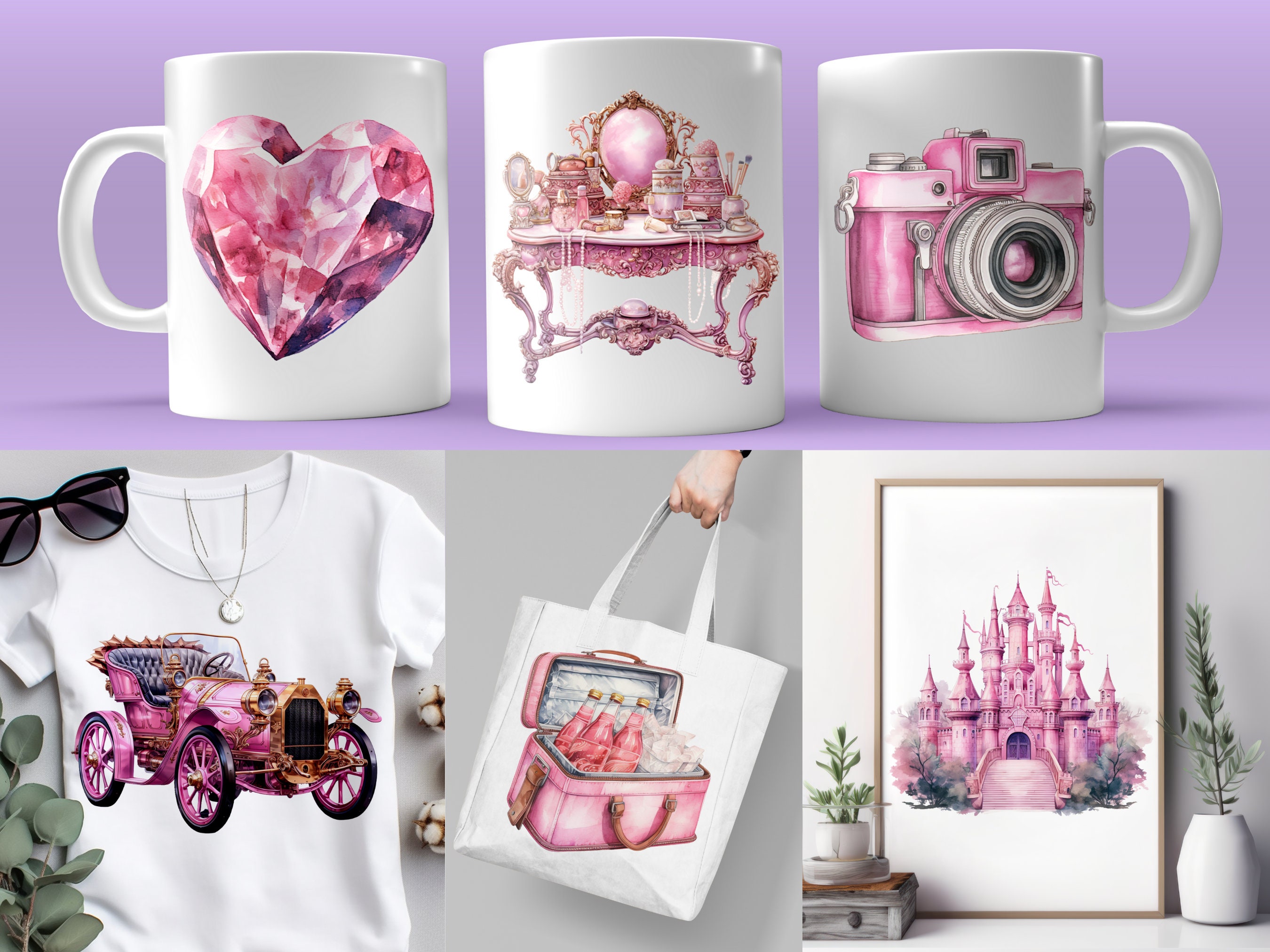 Vintage Pink Items, Pink Items Collection, Barbie-inspired, Watercolor ...