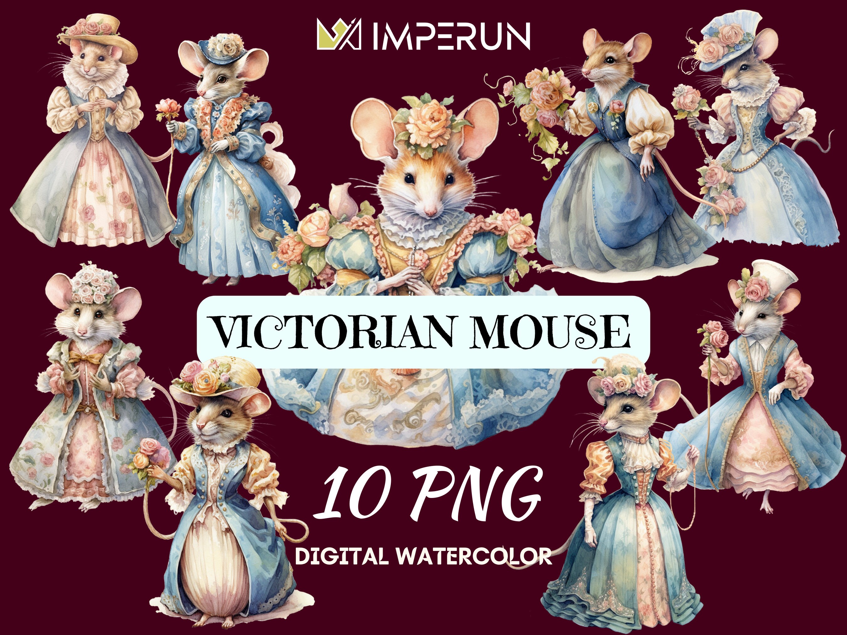 Mouse PNG Clipart Victorian Mouse Watercolor Clipart Set 10 - Etsy