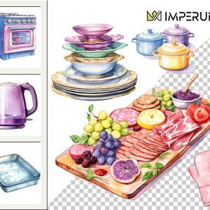 Watercolor Kitchen Clipart Set – Utensils, Cookware & Kitchenware PNG ...