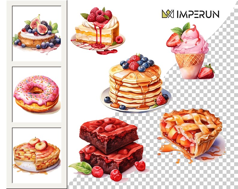 Sweet Dessert, Watercolor Clipart Bundle, PNG Illustrations, Sweet ...