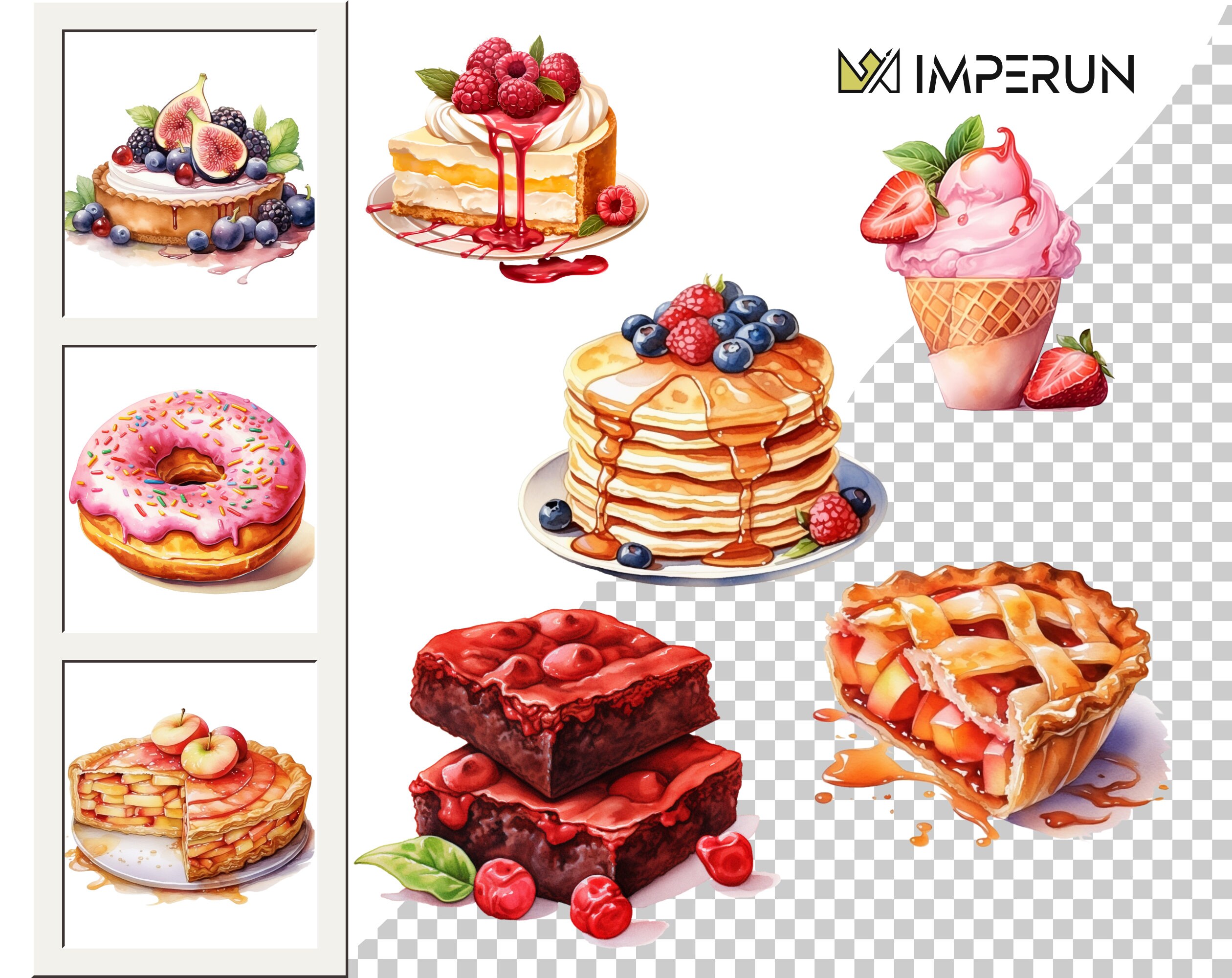Sweet Dessert, Watercolor Clipart Bundle, PNG Illustrations, Sweet ...