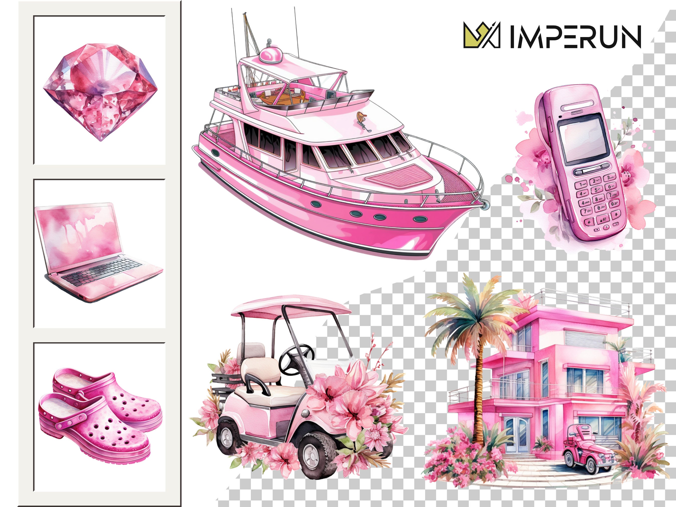 Pink Items Collection Pink World Barbie-inspired Watercolor - Etsy