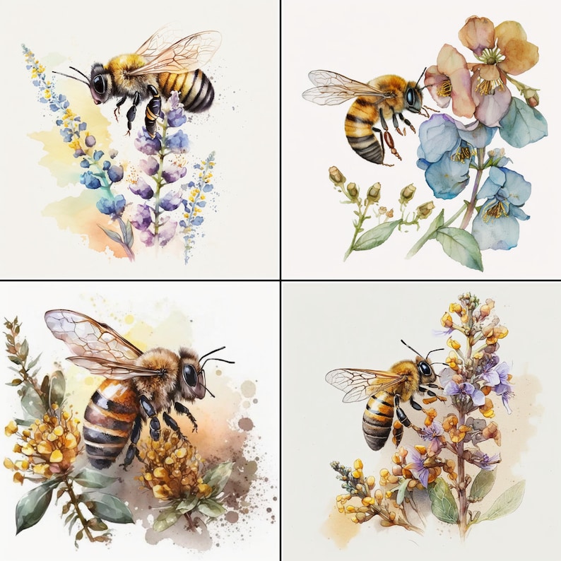 Honey Bee Clipart Watercolor PNG, Flowers, Instant Download, Commercial ...