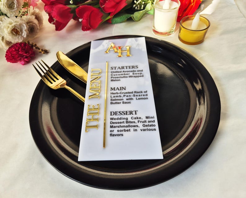 Custom Acrylic Wedding Menu Card: UV Printed, Gold/silver - Etsy