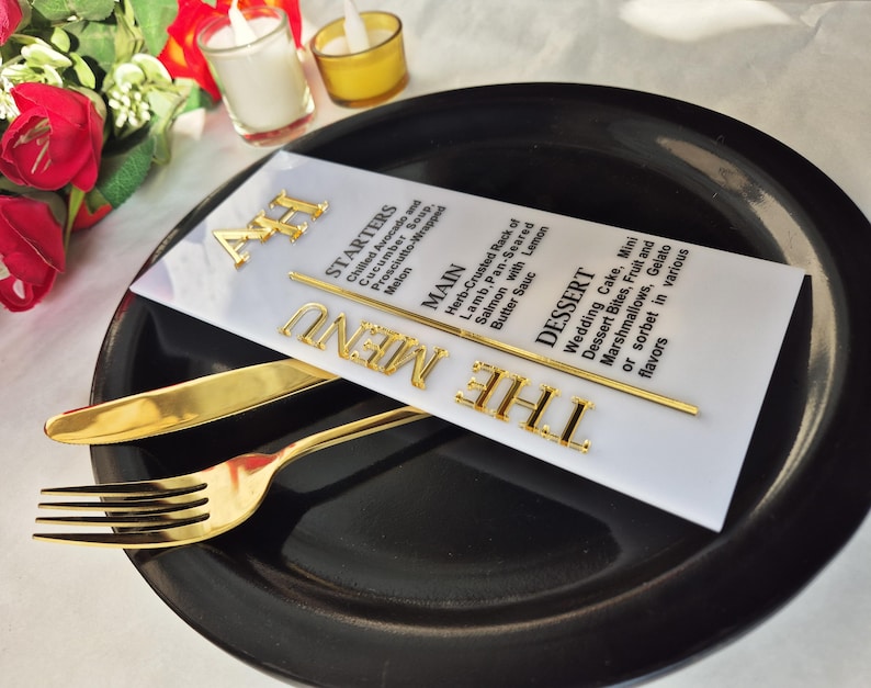 Custom Acrylic Wedding Menu Card: UV Printed, Gold/silver - Etsy