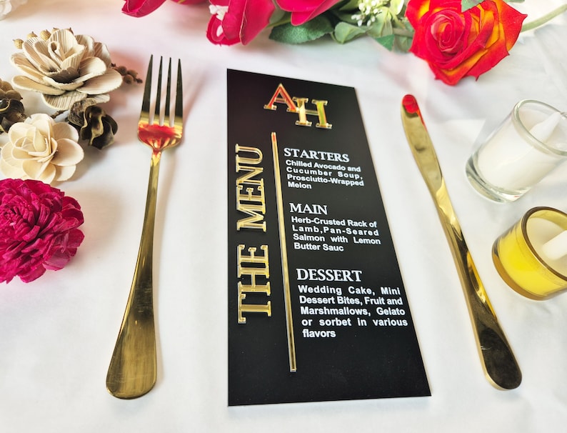 Custom Acrylic Wedding Menu Card: UV Printed, Gold/silver - Etsy