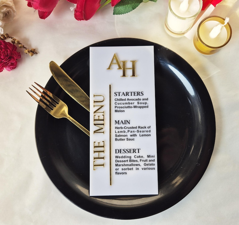 Custom Acrylic Wedding Menu Card: UV Printed, Gold/silver - Etsy