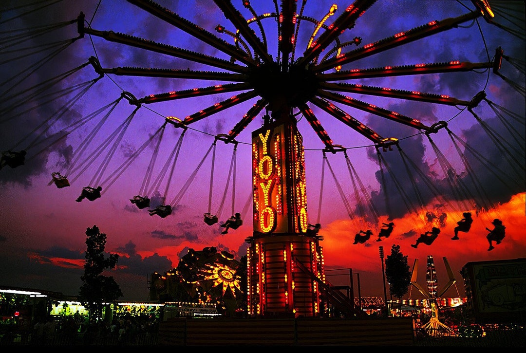 Children's Carnival Ride Wall Art Brilliant Colorful Sky Summer Evening ...