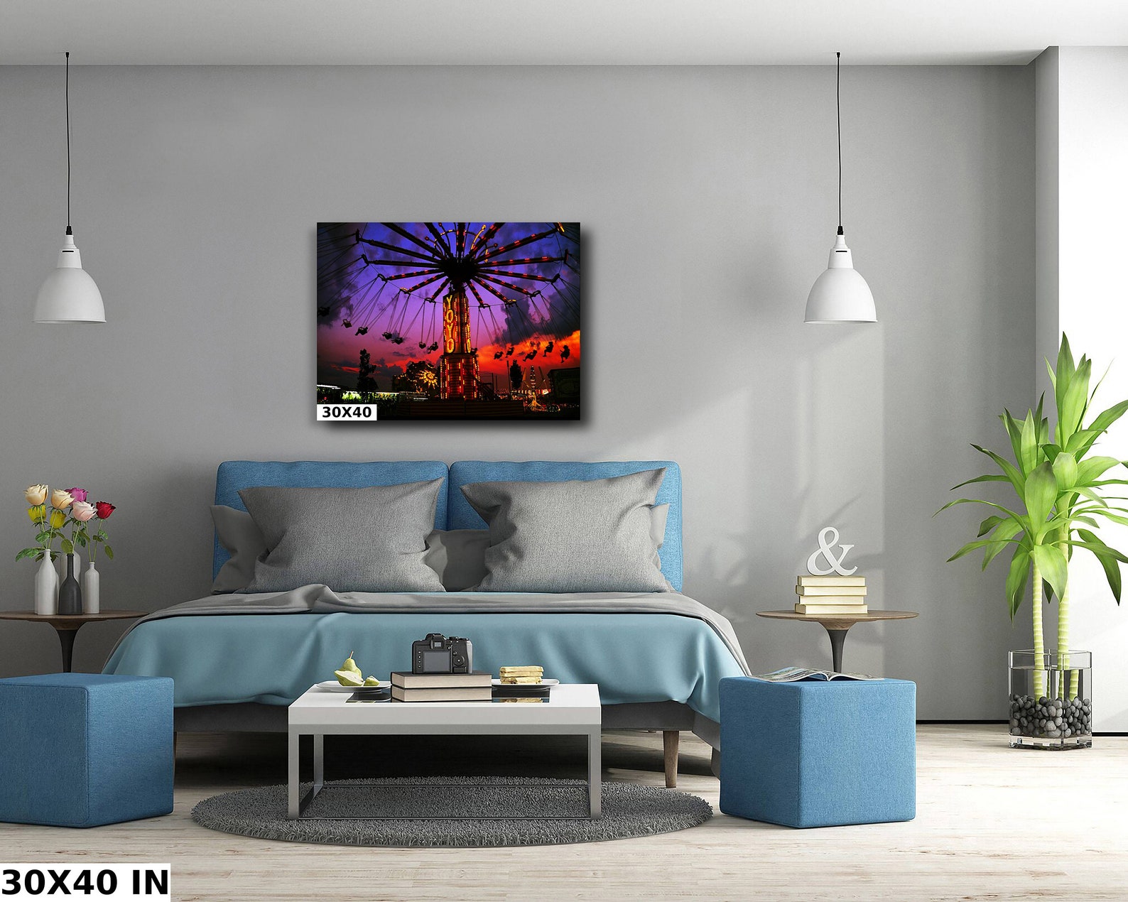 Children's Carnival Ride Wall Art Brilliant Colorful Sky Summer Evening ...