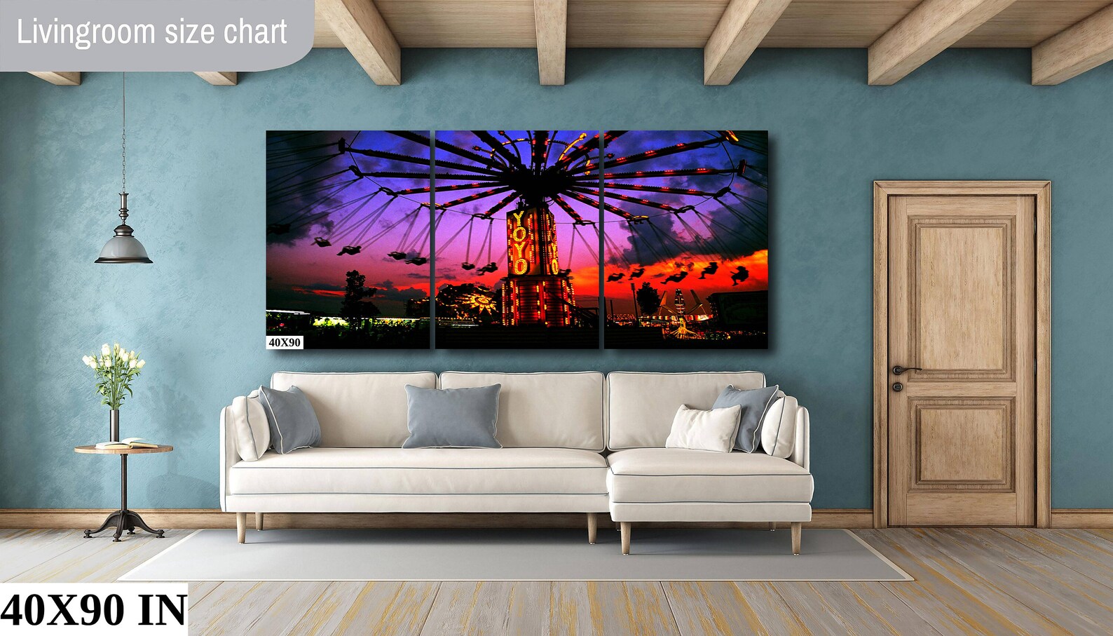 Children's Carnival Ride Wall Art Brilliant Colorful Sky Summer Evening ...