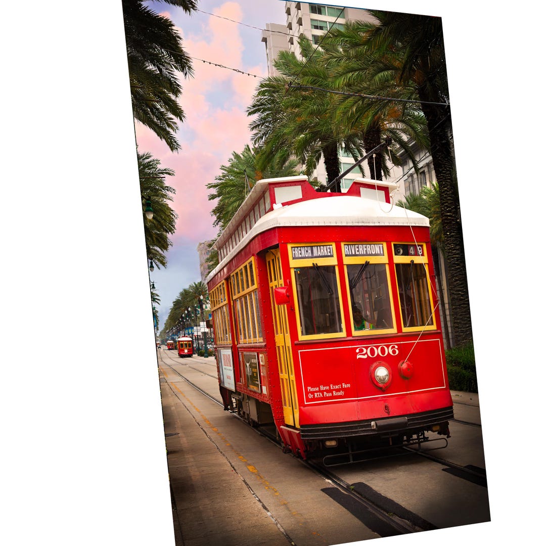 New Orleans Red Streetcar on Canal Street - Photo Art on Canvas ...