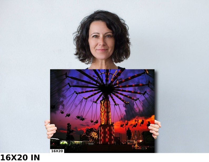 Children's Carnival Ride Wall Art Brilliant Colorful Sky Summer Evening ...