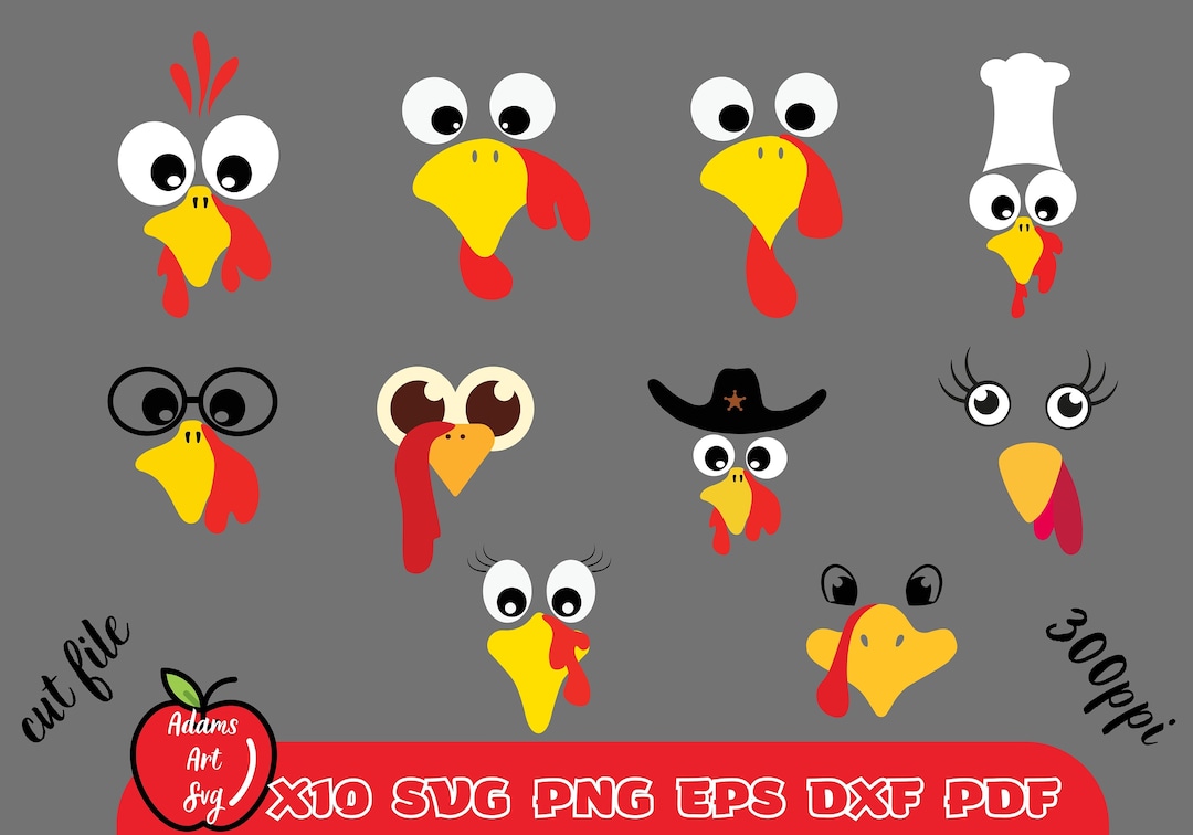 Turkey Face Svg Bundle, Turkey Face SVG, Thanksgiving Svg, Turkey Face ...