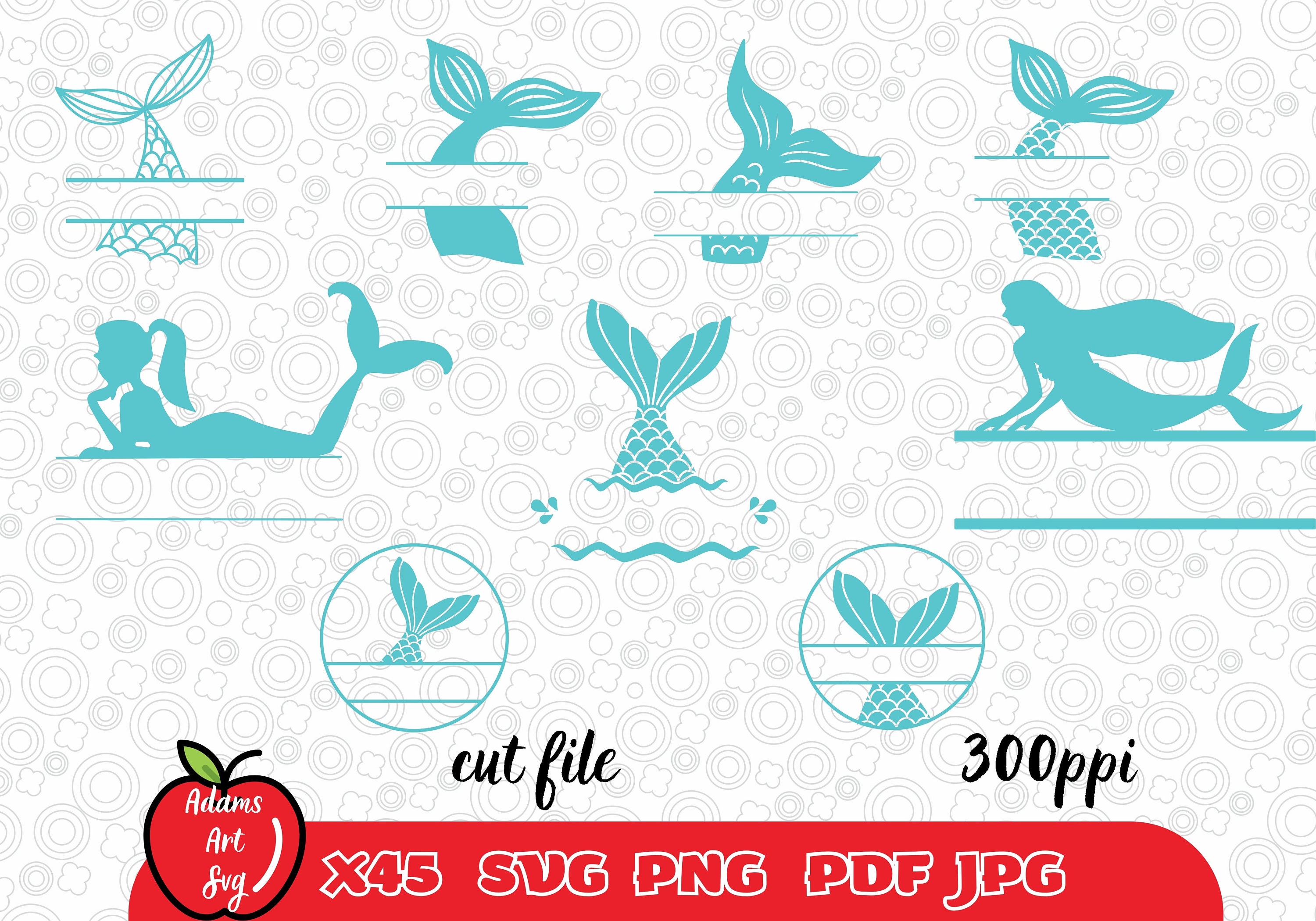 Mermaid Tail Split Monogram SVG Mermaid Scales SVG Mermaid - Etsy