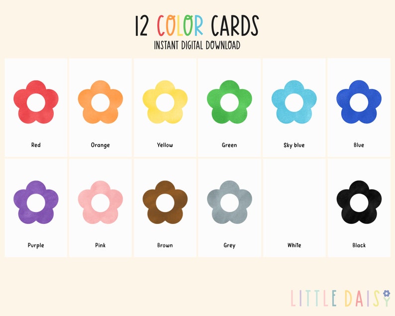 PRINTABLE 12 Color Flashcards, Montessori Cards, Pre-school Cards ...