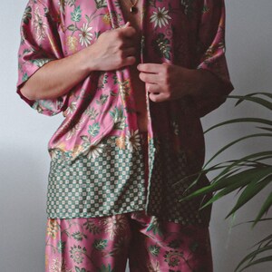 Pink Silk Kimono Robe With Matching Shorts Men, Christmas Gift for Him ...
