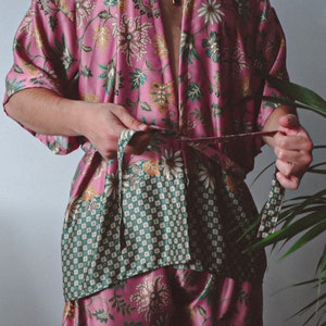 Pink Silk Kimono Robe With Matching Shorts Men, Christmas Gift for Him ...