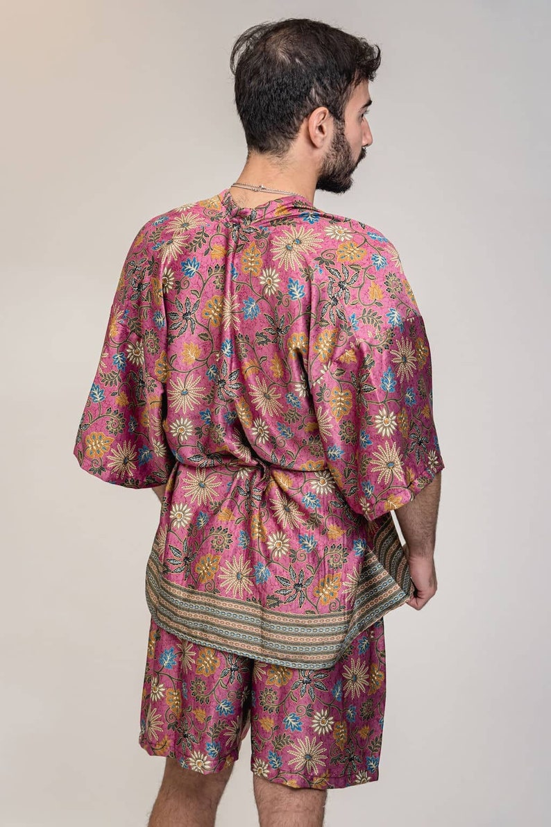 Pink Silk Kimono Robe With Matching Shorts Men, Christmas Gift for Him ...