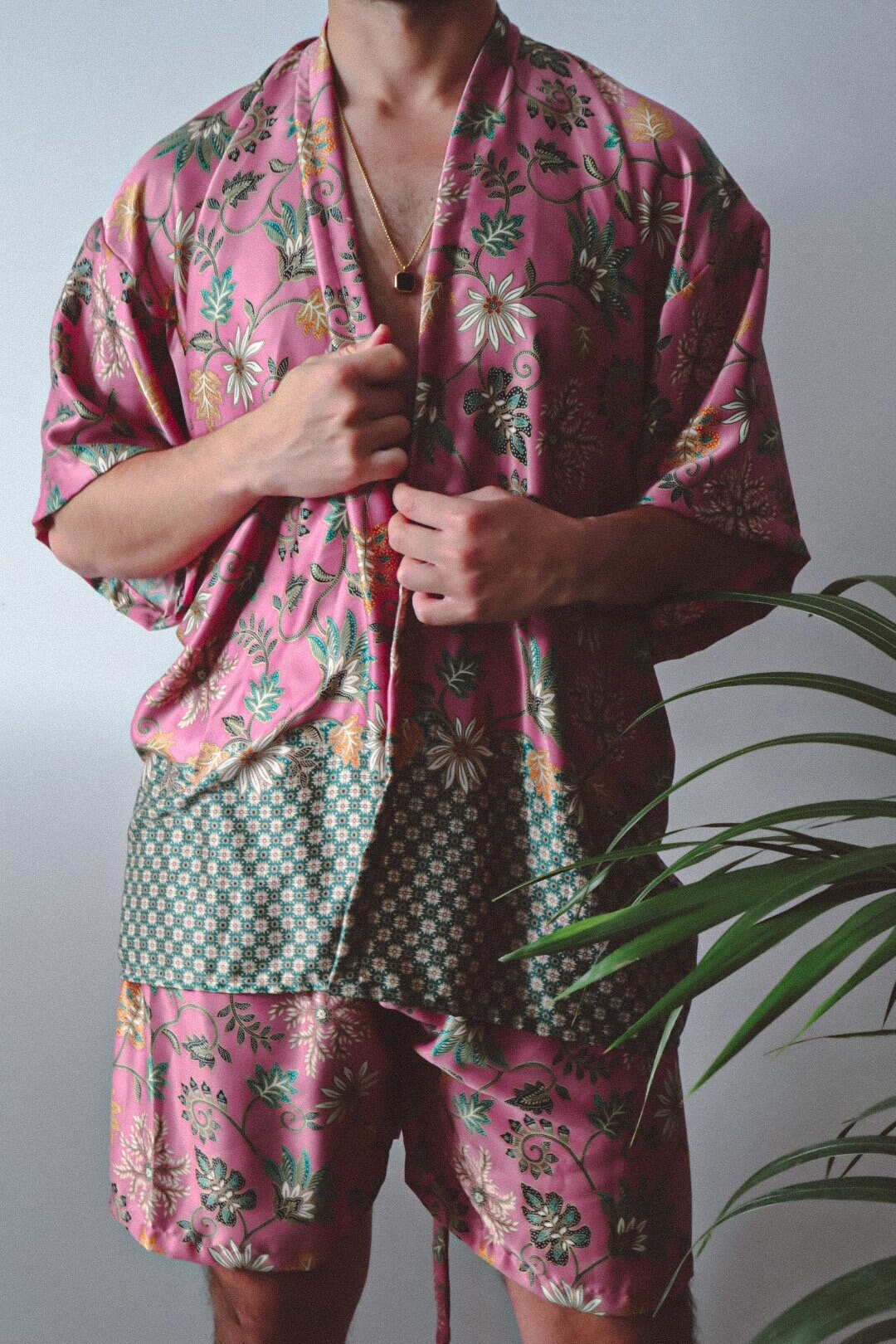 Pink Silk Kimono Robe With Matching Shorts Men, Christmas Gift for Him ...