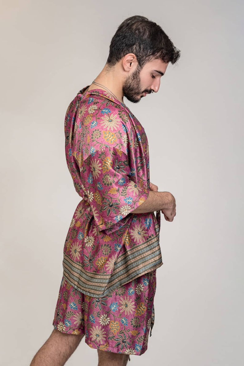 Pink Silk Kimono Robe With Matching Shorts Men, Christmas Gift for Him ...