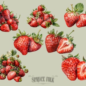 Watercolor Strawberry Themed Clipart | Collection of 50 | Strawberry ...