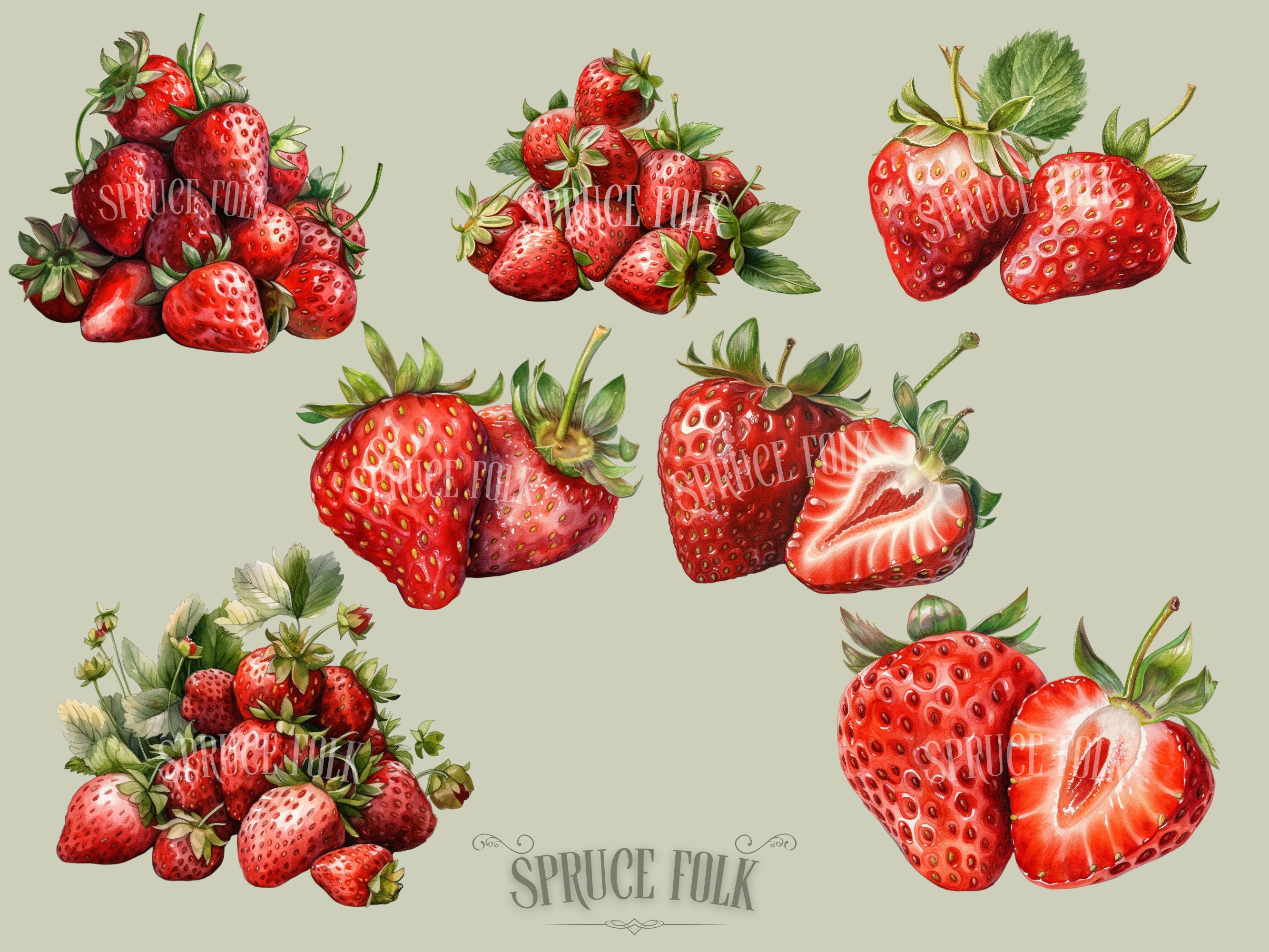 Watercolor Strawberry Themed Clipart Collection of 50 Strawberry ...