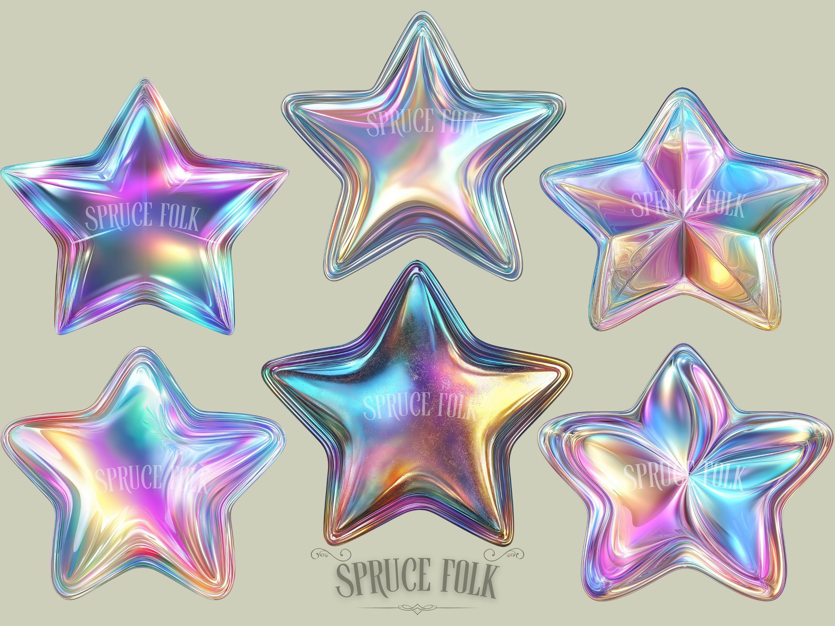 Ethereal Stars Clipart | Collection of 40 | Iridescent Holographic ...