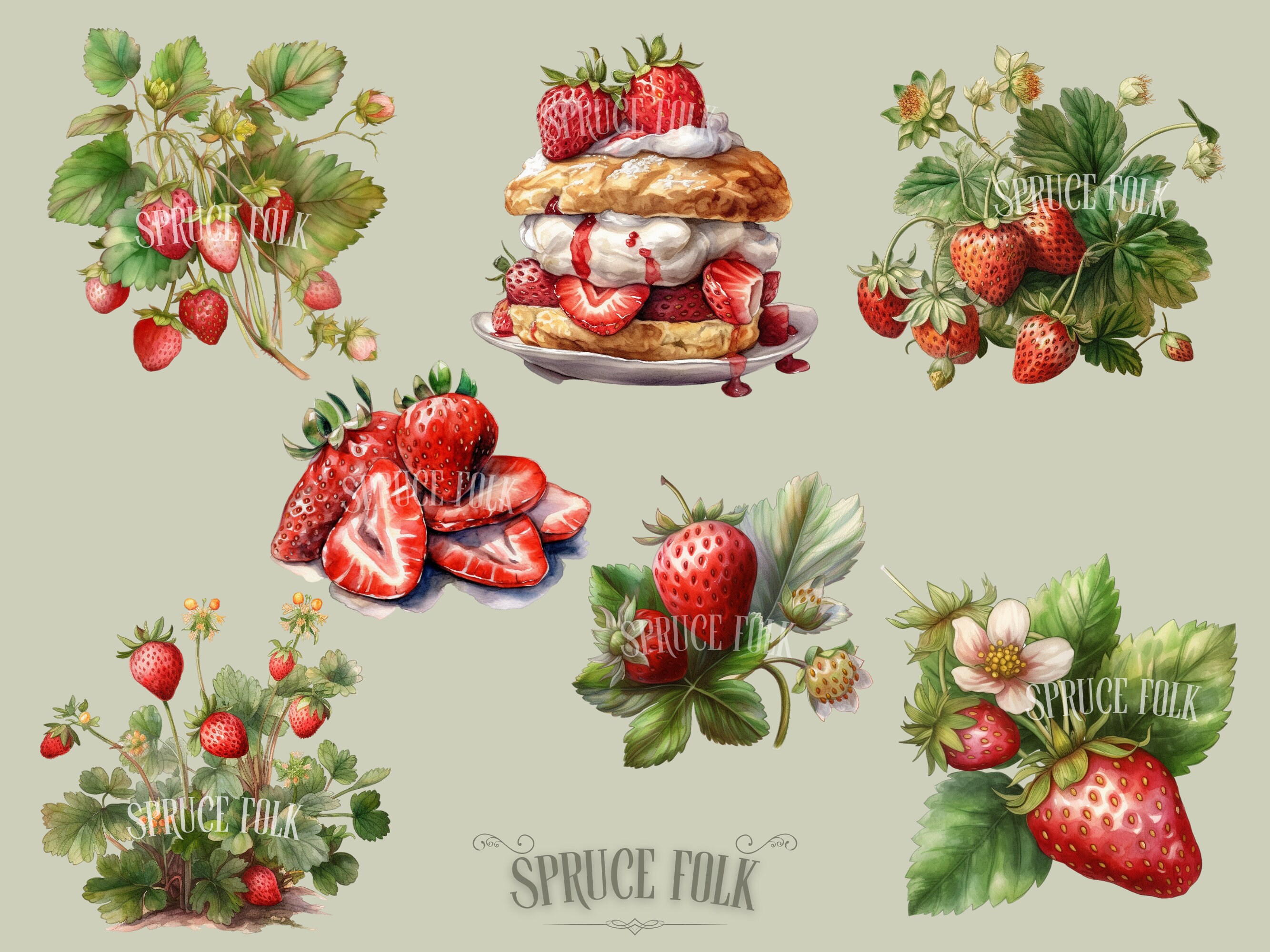 Watercolor Strawberry Themed Clipart Collection of 50 - Etsy