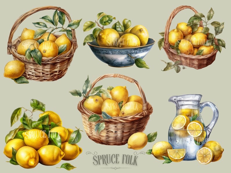 Watercolor Lemon Themed Clipart Collection of 50 Lemon Bliss Collection ...