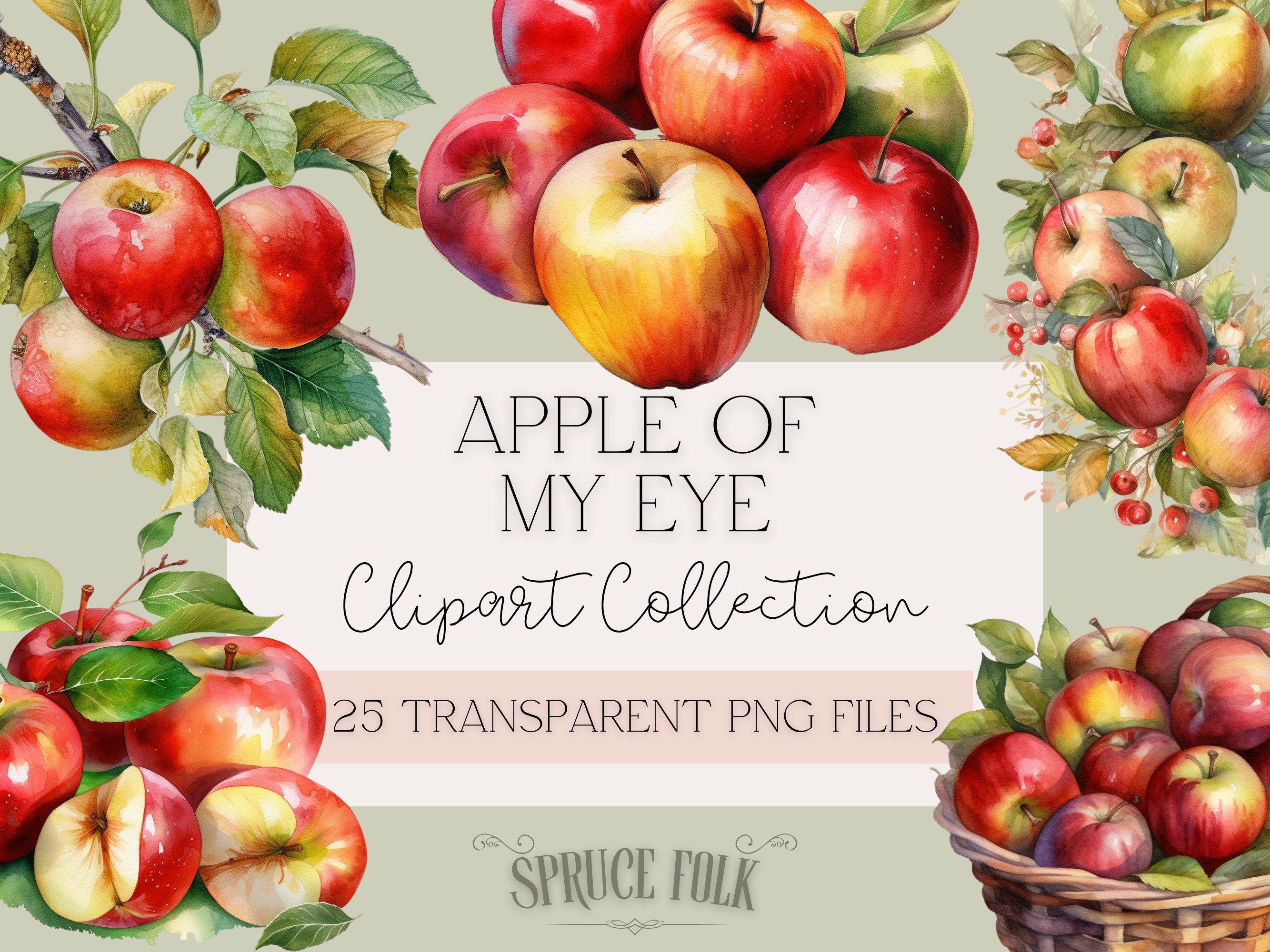 Watercolor Apple Themed Clipart | Collection of 25 | Apple of My Eye - Etsy