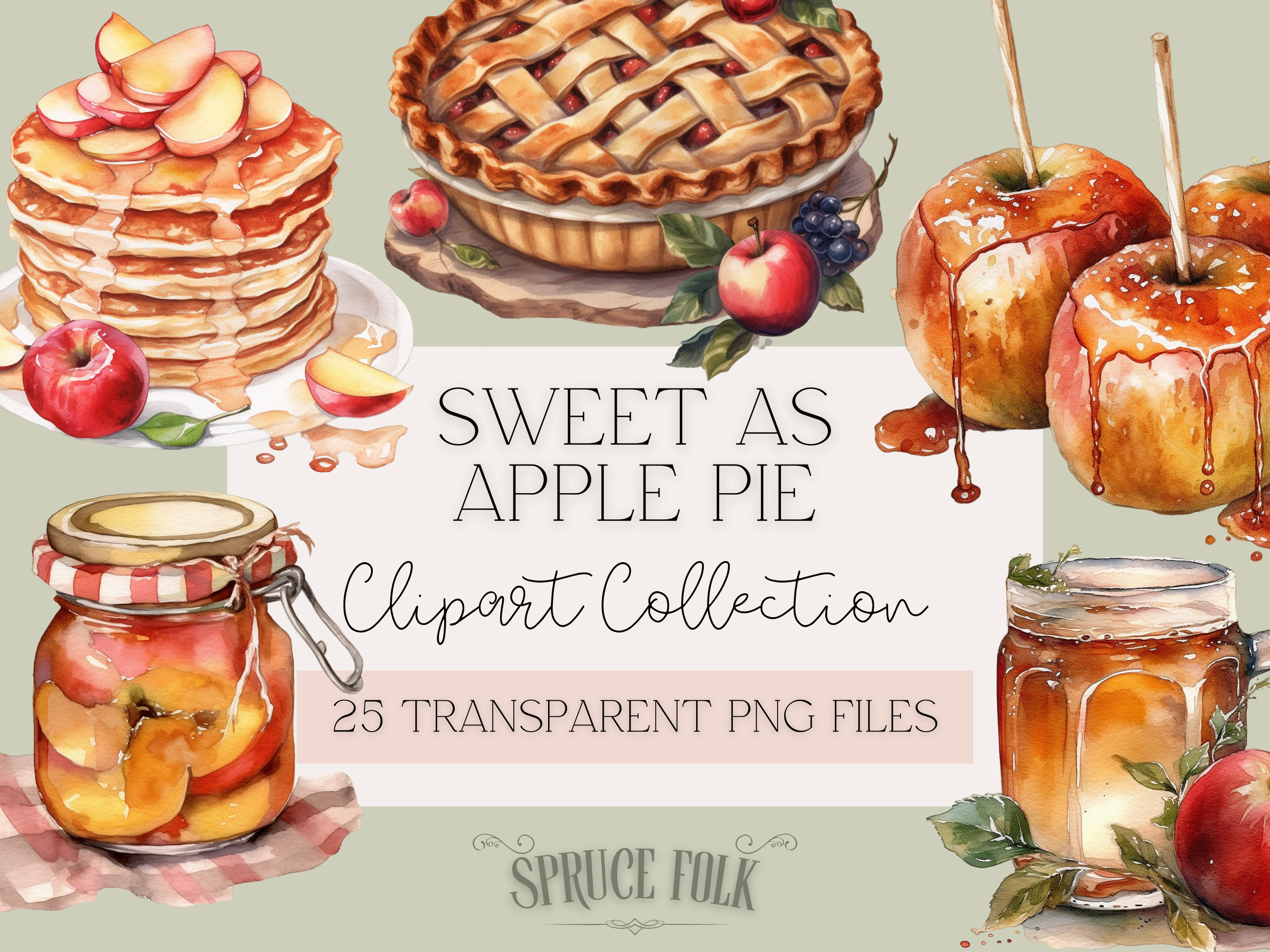 Watercolor Apple Themed Clipart | Collection of 25 | Sweet as Apple Pie ...