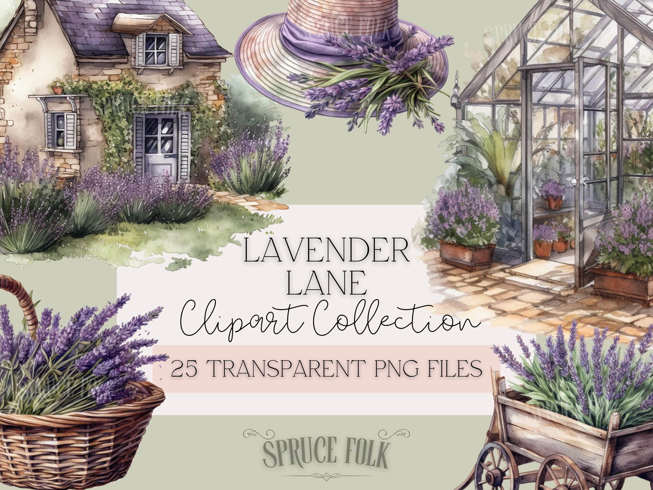 Watercolor Lavender Themed Clipart | Collection of 25 | Lavender Lane ...