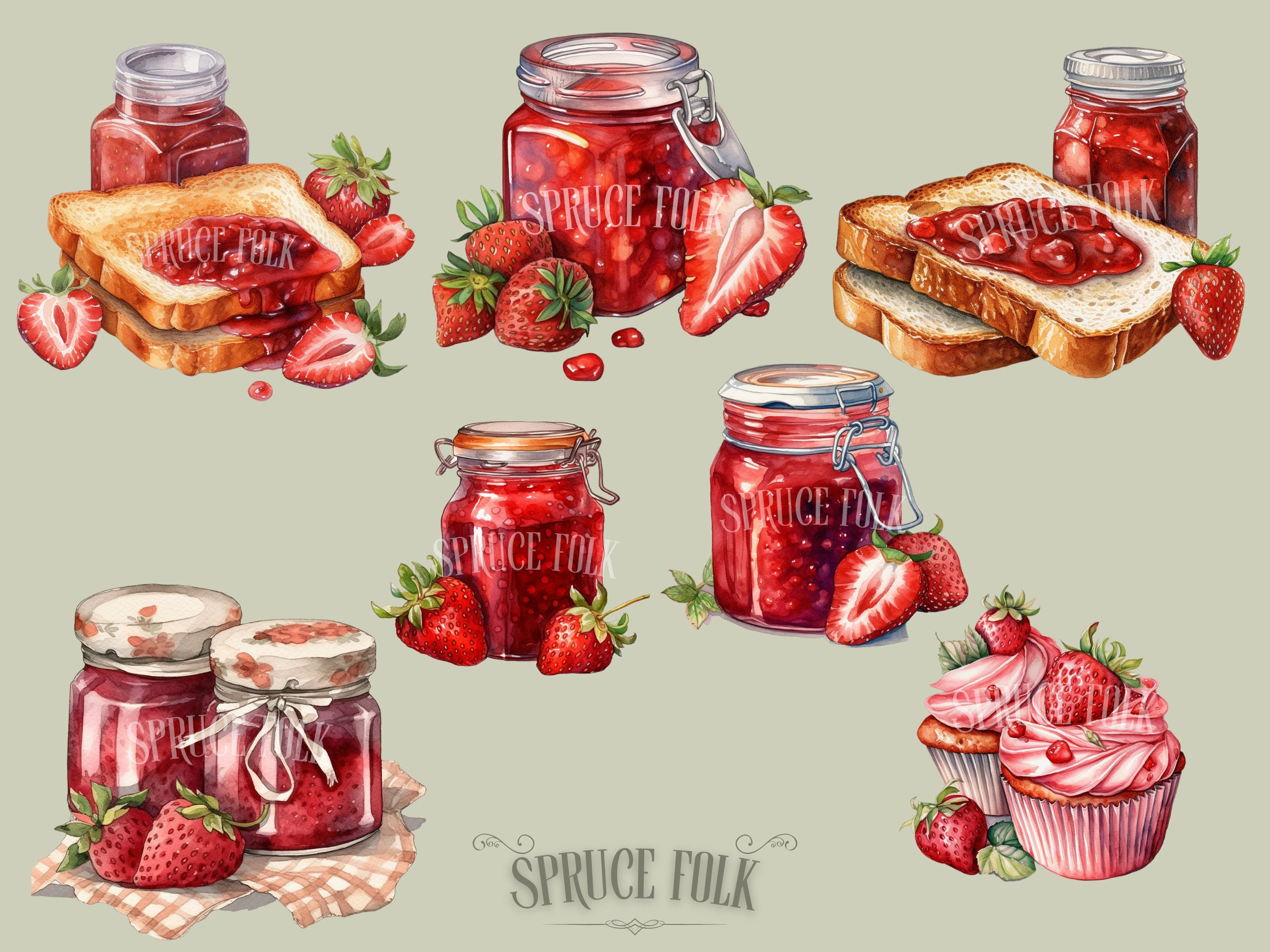 Watercolor Strawberry Themed Clipart Collection of 50 - Etsy