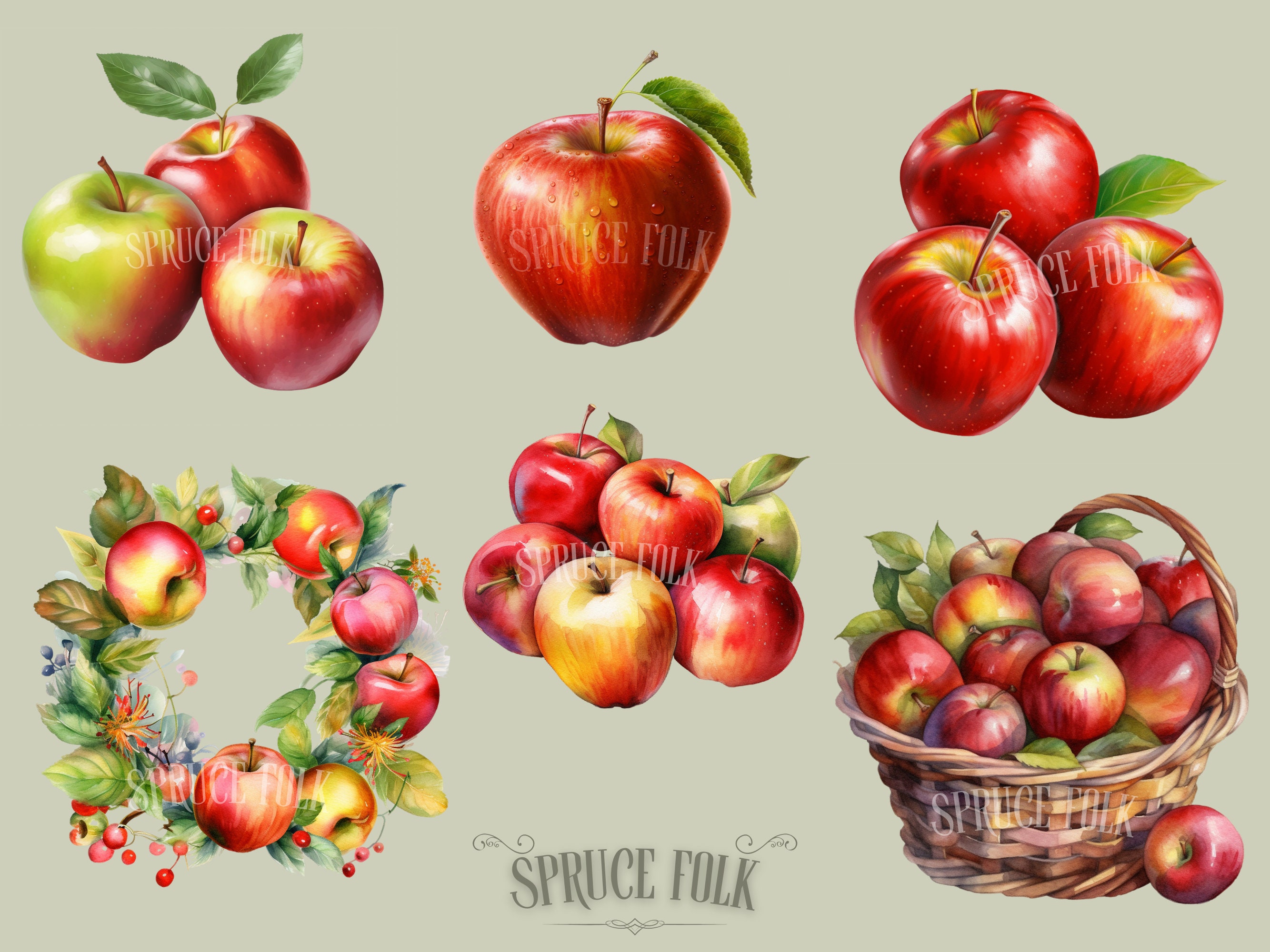 Watercolor Apple Themed Clipart | Collection of 25 | Apple of My Eye - Etsy