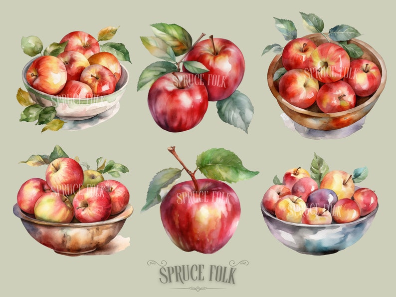 Watercolor Apple Themed Clipart | Collection of 25 | Apple of My Eye - Etsy