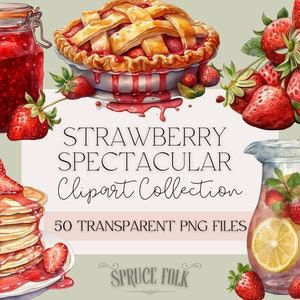 Watercolor Strawberry Themed Clipart | Collection of 50 | Strawberry ...