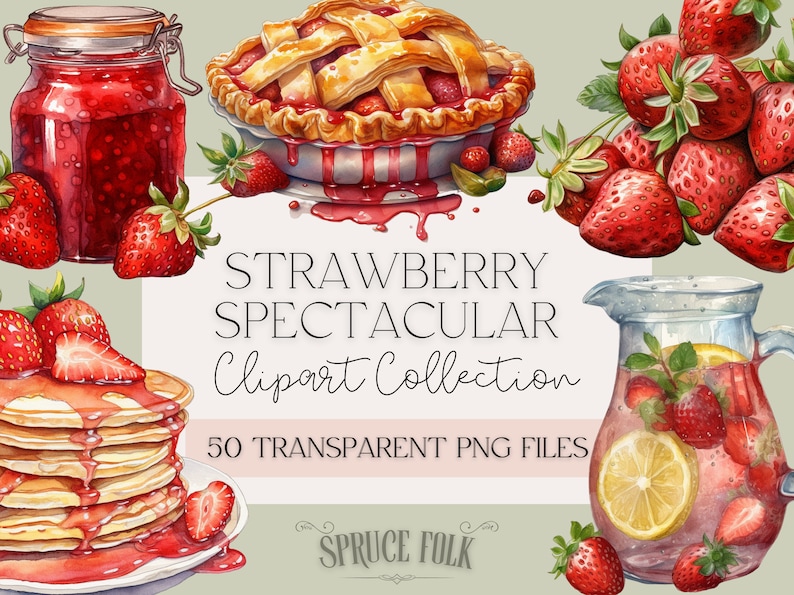 Watercolor Strawberry Themed Clipart | Collection of 50 | Strawberry ...