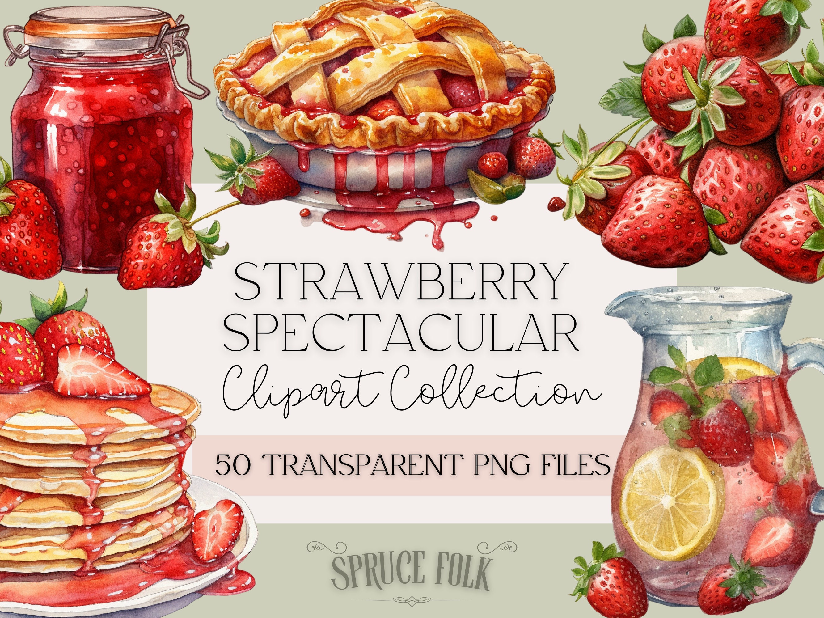 Watercolor Strawberry Themed Clipart | Collection of 50 | Strawberry ...