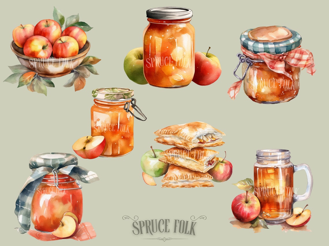 Watercolor Apple Themed Clipart | Collection of 25 | Sweet as Apple Pie ...