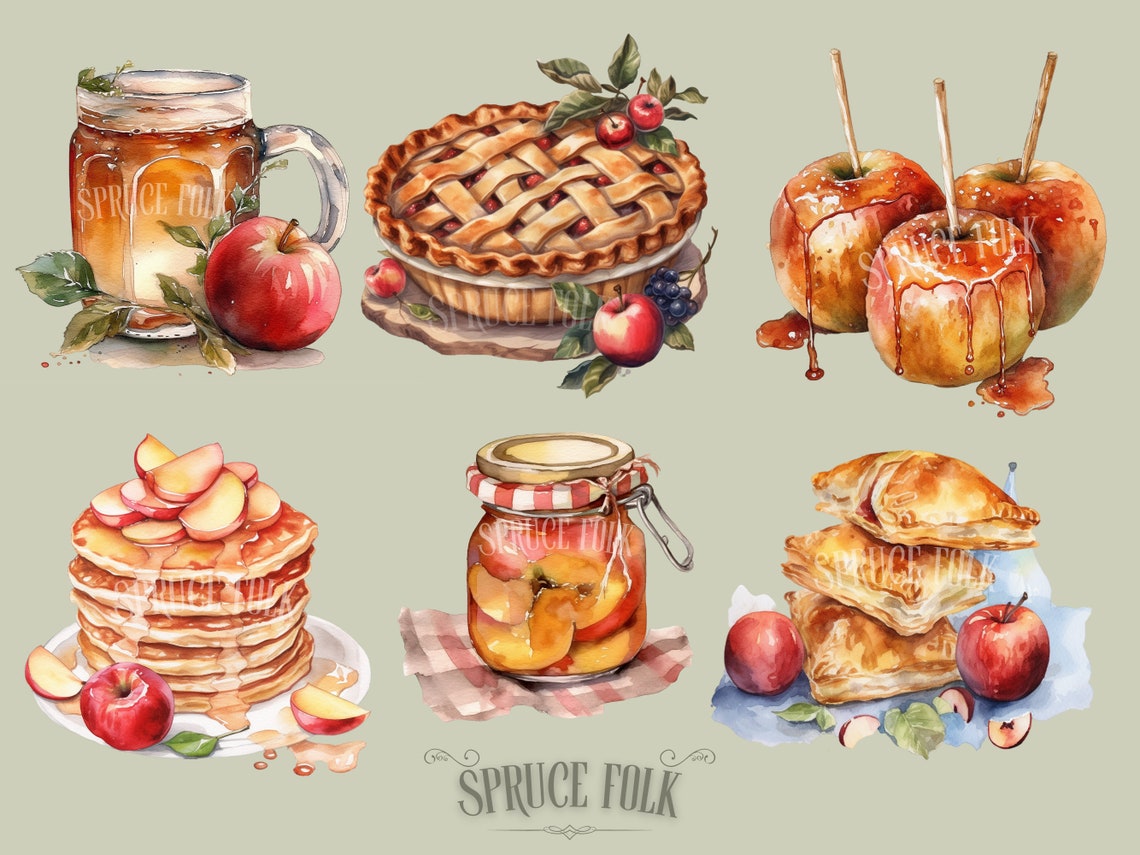 Watercolor Apple Themed Clipart | Collection of 25 | Sweet as Apple Pie ...