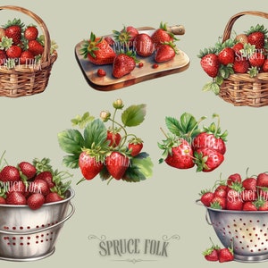 Watercolor Strawberry Themed Clipart | Collection of 50 | Strawberry ...