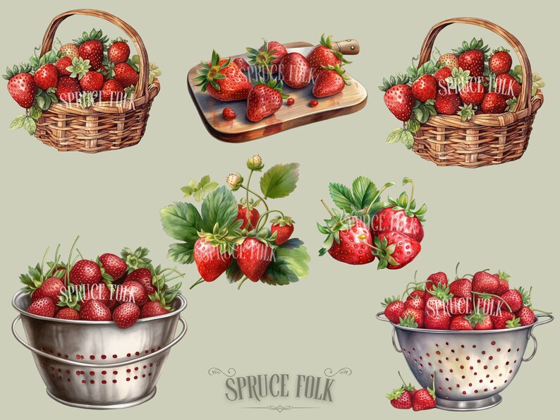 Watercolor Strawberry Themed Clipart Collection of 50 - Etsy