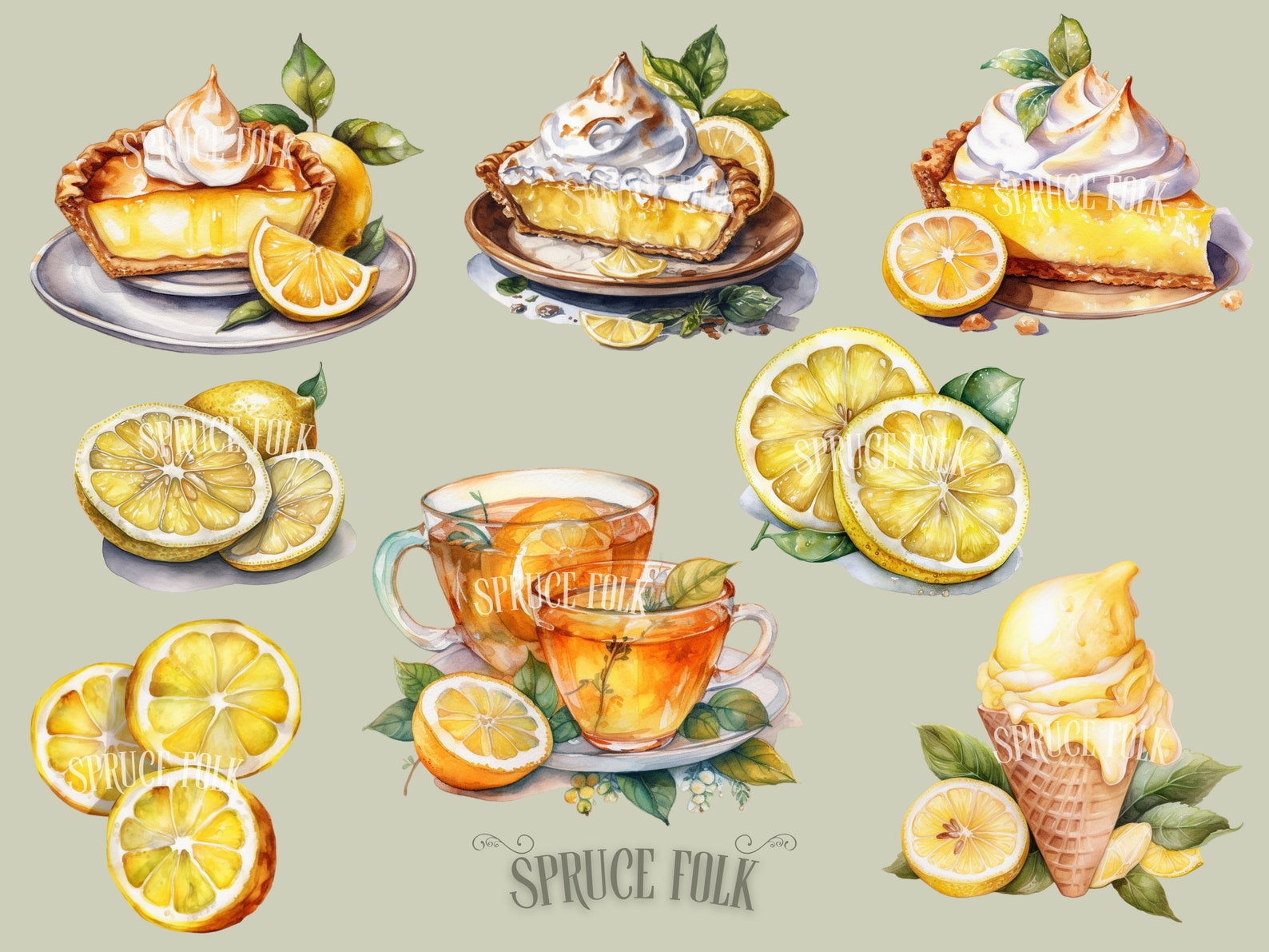 Watercolor Lemon Themed Clipart | Collection of 50 | Lemon Bliss ...